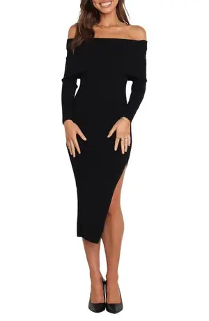 PETAL & PUP Yara Ribbed Sweater Dress - Black