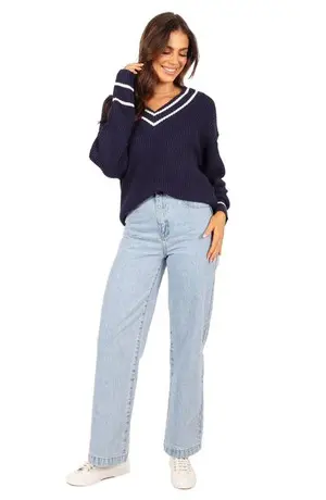 PETAL & PUP Leanna Striped Trim Sweater