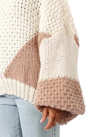 PETAL & PUP Koda Colorblock Oversized Sweater - Beige Multi