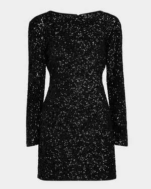 FRAME FRAME Long-Sleeve Sequined Mini Dress - Black