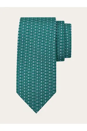 FERRAGAMO Gancini Print Silk Tie - Green