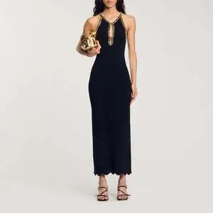 Sandro Beaded Velvet Knit Maxi Dress