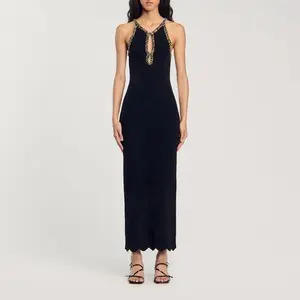 Sandro Beaded Velvet Knit Maxi Dress