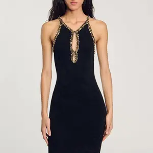 Sandro Beaded Velvet Knit Maxi Dress