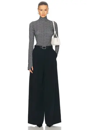 Norma Kamali Slim Fit Longsleeve Turtleneck Top - Large Houndstooth