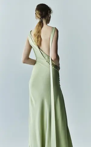 MARMAR HALIM Button-detail Silk Satin Gown - Green