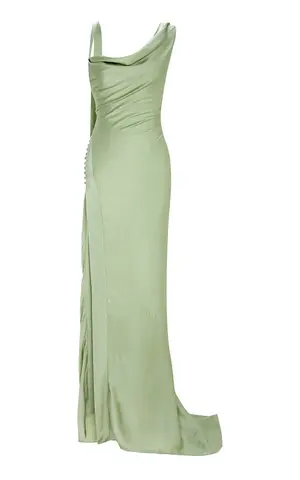 MARMAR HALIM Button-detail Silk Satin Gown - Green