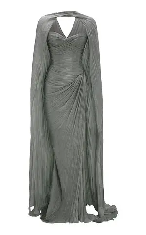 MARMAR HALIM Pleated Silk Capelet Gown