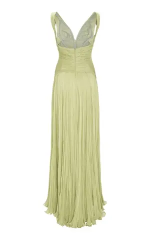 MARMAR HALIM Lettuce Hem Pleated Gown - Green
