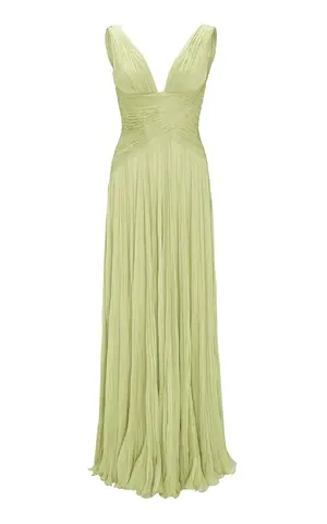 MARMAR HALIM Lettuce Hem Pleated Gown - Green