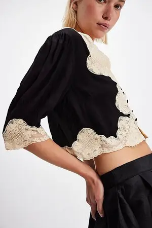 Rixo Yasmin Lace Trimmed Top