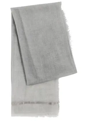 AMA PURE Rigino Metallic-weave Cashmere Scarf - Light Grey