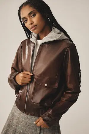 LAMARQUE Candace Leather Bomber Jacket - Brown