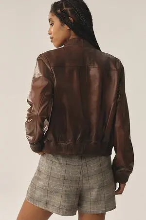 LAMARQUE Candace Leather Bomber Jacket - Brown