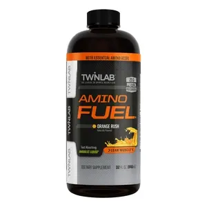 TWINLAB Amino Fuel Liquid Orange Rush Caffeine Free Pre Workout & Post Workout Amino Energy Drink With Bcaa & Collagen Peptides - Brown