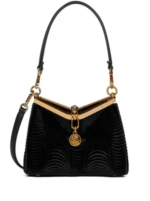 Etro Small Velvet Vela Bag With Clasp And Pegaso Motif - Black