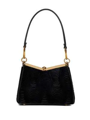 Etro Small Velvet Vela Bag With Clasp And Pegaso Motif - Black