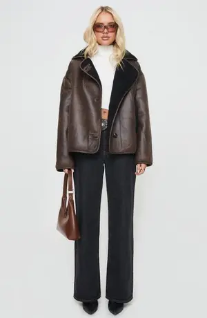 Princess Polly Nunez Faux Shearling Lined Faux Leather Jacket