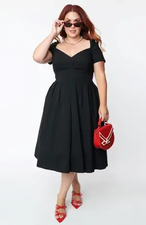 Unique Vintage Midge Swing Dress - Black