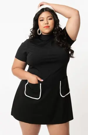 Unique Vintage Mock Neck Shift Dress