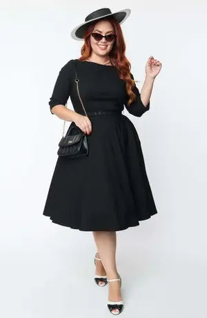 Unique Vintage Devon Swing Dress - Black