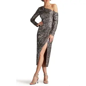 Tadashi Shoji Sequin One-shoulder Midi Dress - Leopard