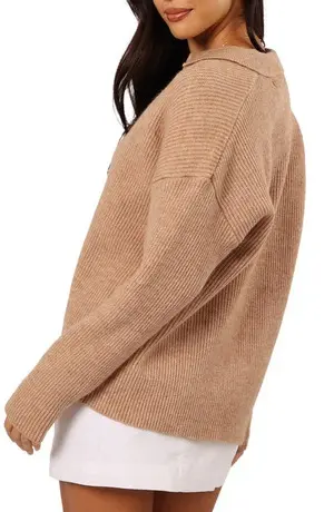 PETAL & PUP Zala Johnny Collar Sweater - Mocha