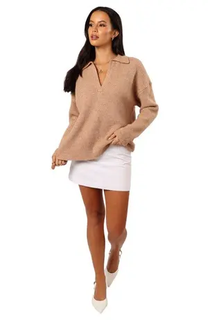 PETAL & PUP Zala Johnny Collar Sweater - Mocha