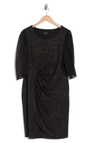 CONNECTED APPAREL Chiffon Cape Sleeve Knit Dress - Black