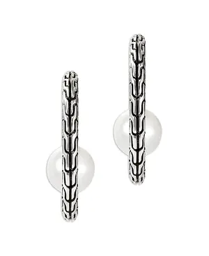 John Hardy Sterling Silver Jh Essentials Pearl Hoop Earrings - Silver/white