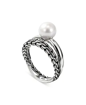 John Hardy Sterling Silver Freshwater Pearl Ring - White/silver