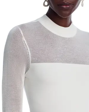 Aqua Sheer Knit Mock Neck Top - Ivory