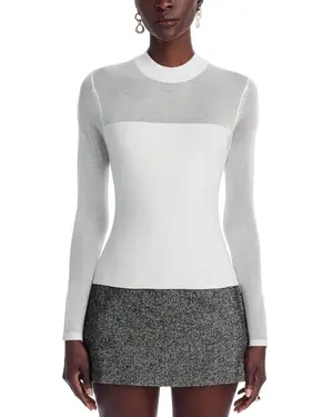 Aqua Sheer Knit Mock Neck Top - Ivory