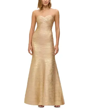 Herve Leger Metallic Sara Gown - Gold Foil