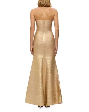 Herve Leger Metallic Sara Gown - Gold Foil