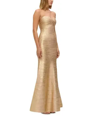Herve Leger Metallic Sara Gown - Gold Foil