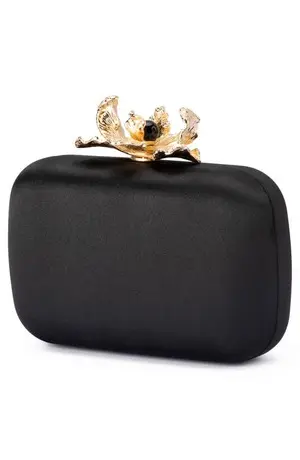 OLGA BERG Adele Orchid Lock Frame Clutch - Black