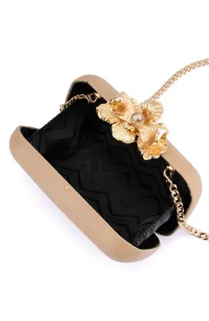 OLGA BERG Adele Orchid Lock Frame Clutch - Natural