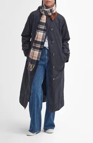 Barbour Plaid Lambswool & Cashmere Scarf Navy Blue/pink Rust