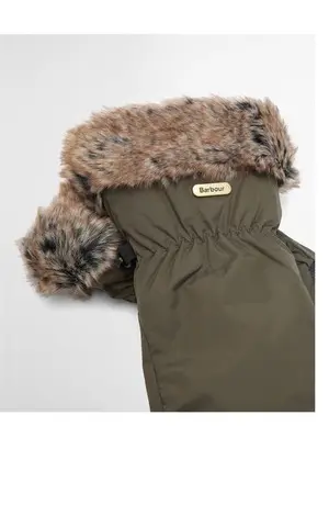 Barbour Primrose Waterproof Mittens With Faux Fur Trim - Forest
