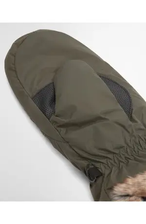 Barbour Primrose Waterproof Mittens With Faux Fur Trim - Forest
