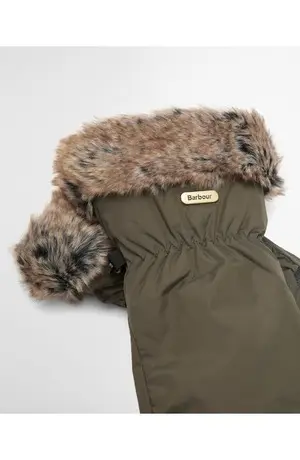 Barbour Primrose Waterproof Mittens With Faux Fur Trim - Forest