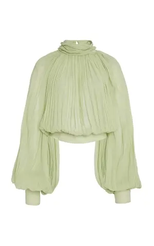Stella McCartney Draped Silk-Crepe Top Green