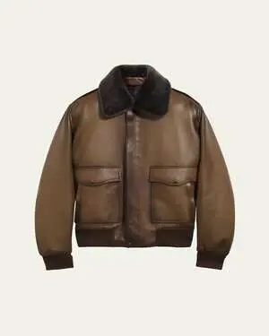 Berluti Leather Bomber Jacket With Shearling Collar