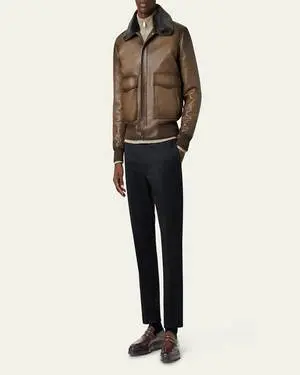 Berluti Leather Bomber Jacket With Shearling Collar