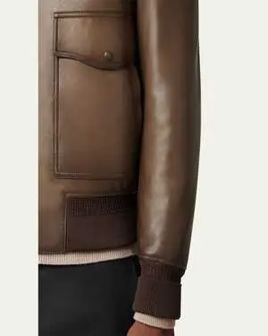 Berluti Leather Bomber Jacket With Shearling Collar