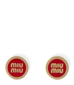 Miu Miu Enamelled Logo Earrings Red