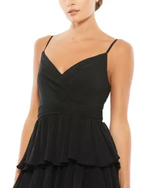Mac Duggal Sleeveless Gown With Tiered Ruffled Skirt And V-neckline