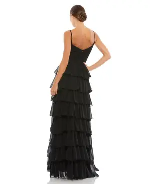 Mac Duggal Sleeveless Gown With Tiered Ruffled Skirt And V-neckline