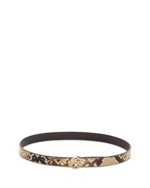 Tory Burch Miller Snake Embossed Leather Belt Crown/gold